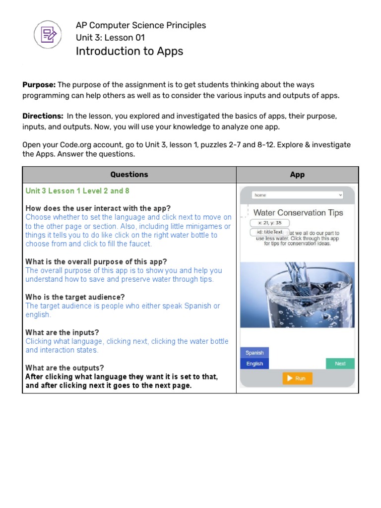 U3 L01 - Intro To Apps - Assignment | PDF | Mobile App | Input/Output