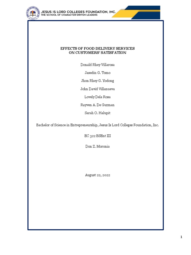 Effects of Food Delivery Services On Customers' Satisfaction | PDF ...