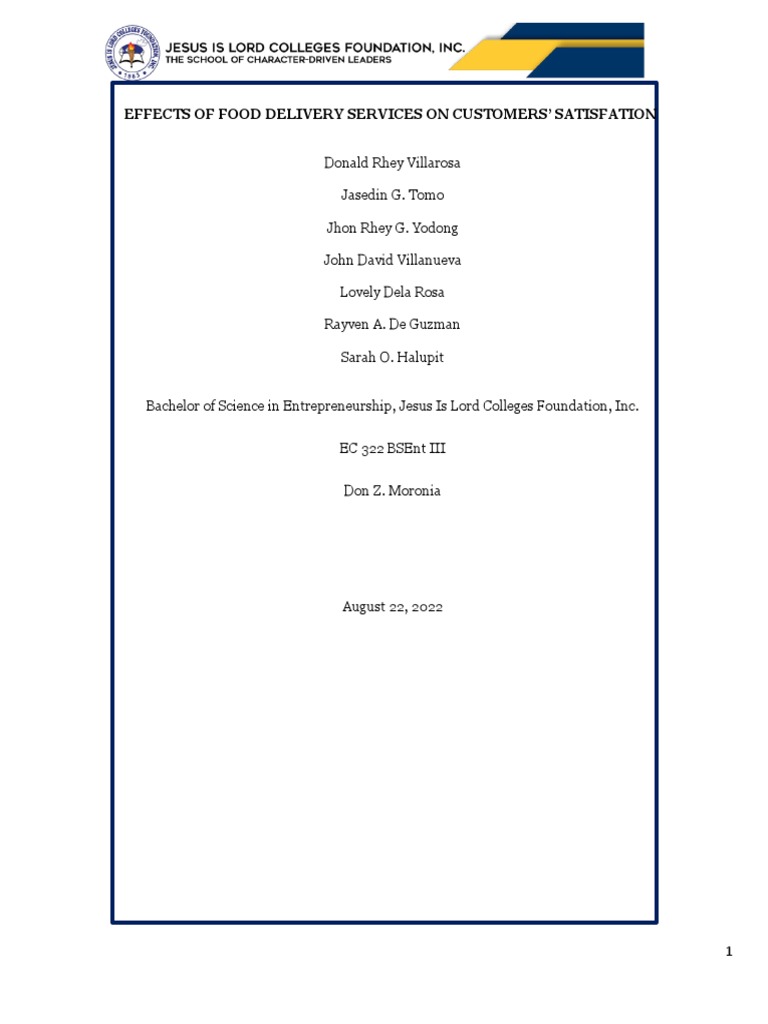 Effects of Food Delivery Services On Customers Satisfaction | PDF ...