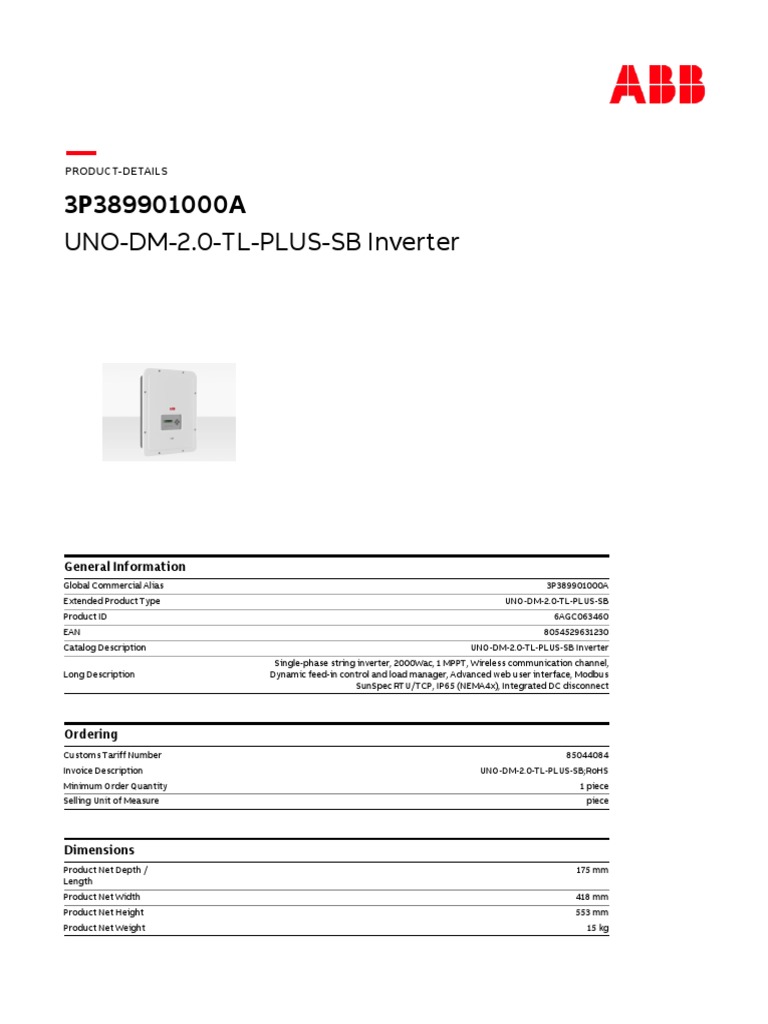 Abb Solar Inverter Uno DM 2 0 TL Plus SB | PDF | Electrical Engineering | Electrical Components