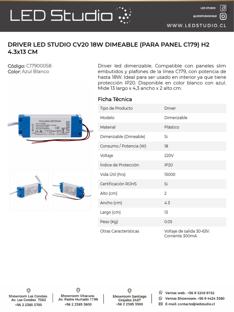 DRIVER LED STUDIO CV20 18W DIMEABLE (PARA PANEL C179) H2 4.3x13 CM | PDF