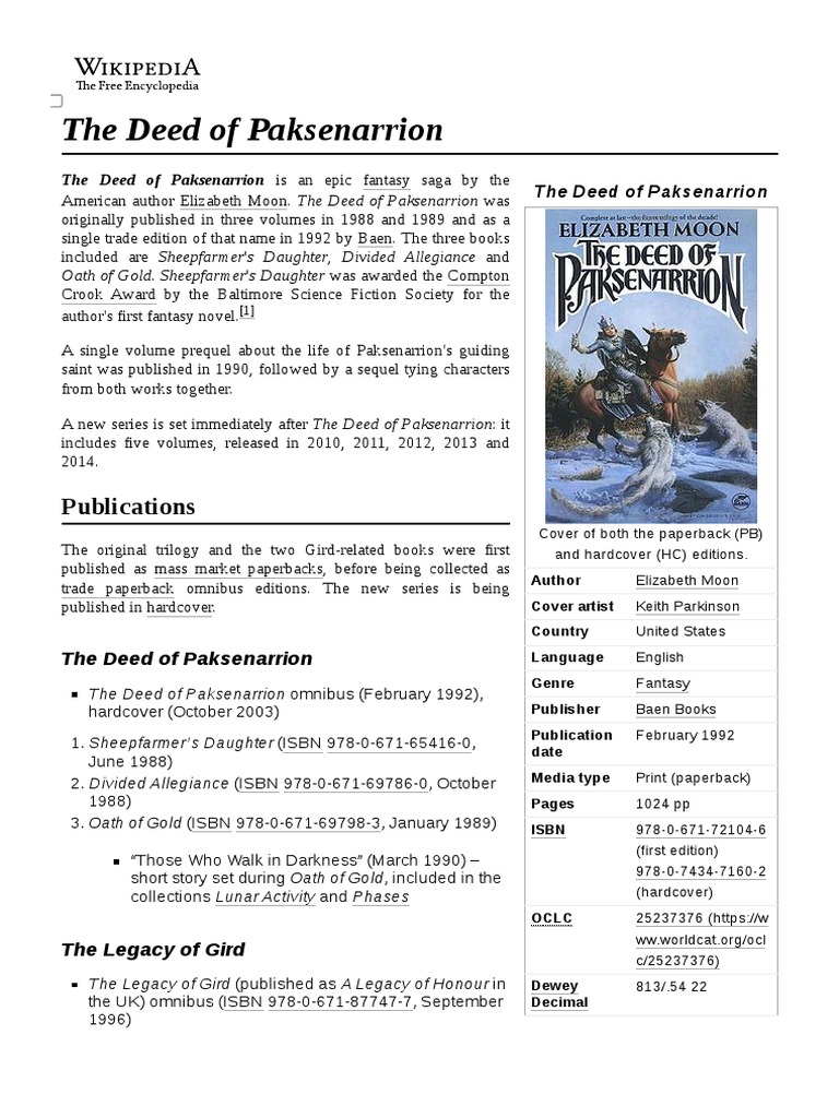 The Deed of Paksenarrion | PDF | Books | Fantasy Books
