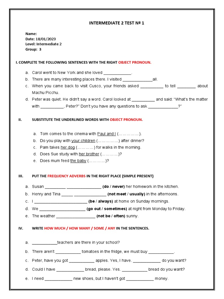 Test Intermediate 2. Final | PDF | Linguistics | Grammar