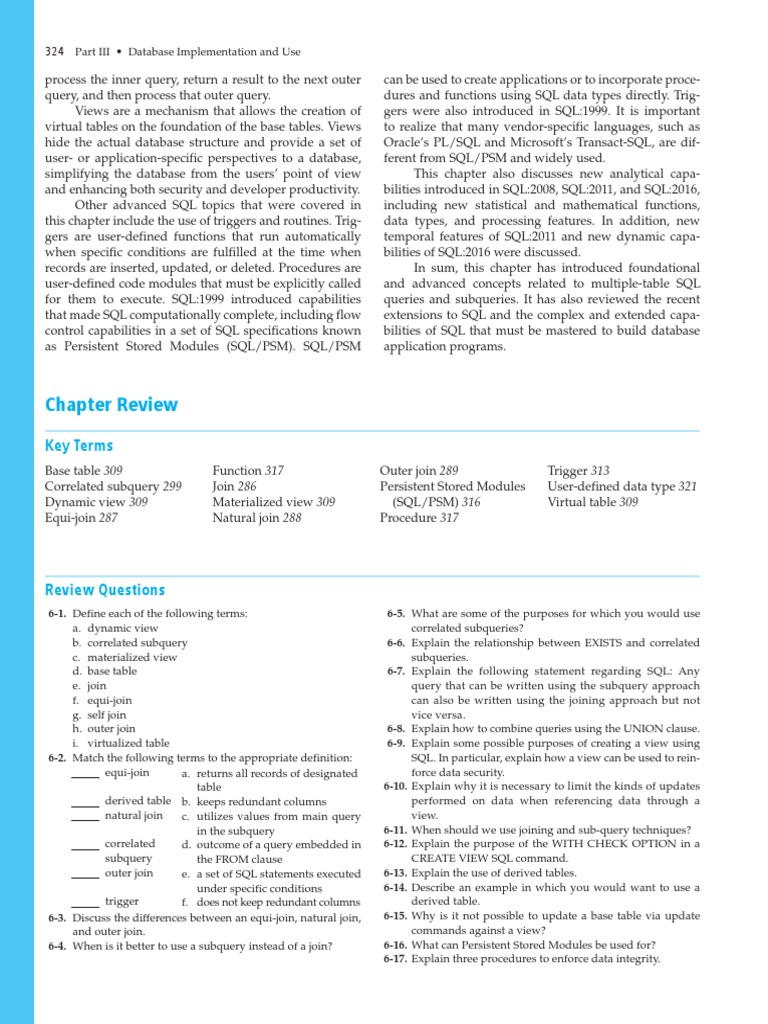 Chapter Review: Key Terms | PDF | Sql | Databases