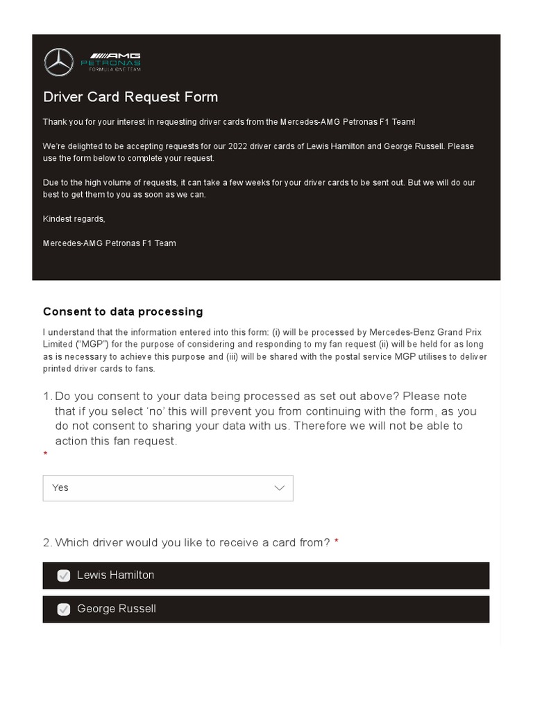 Driver Card Request Form | PDF