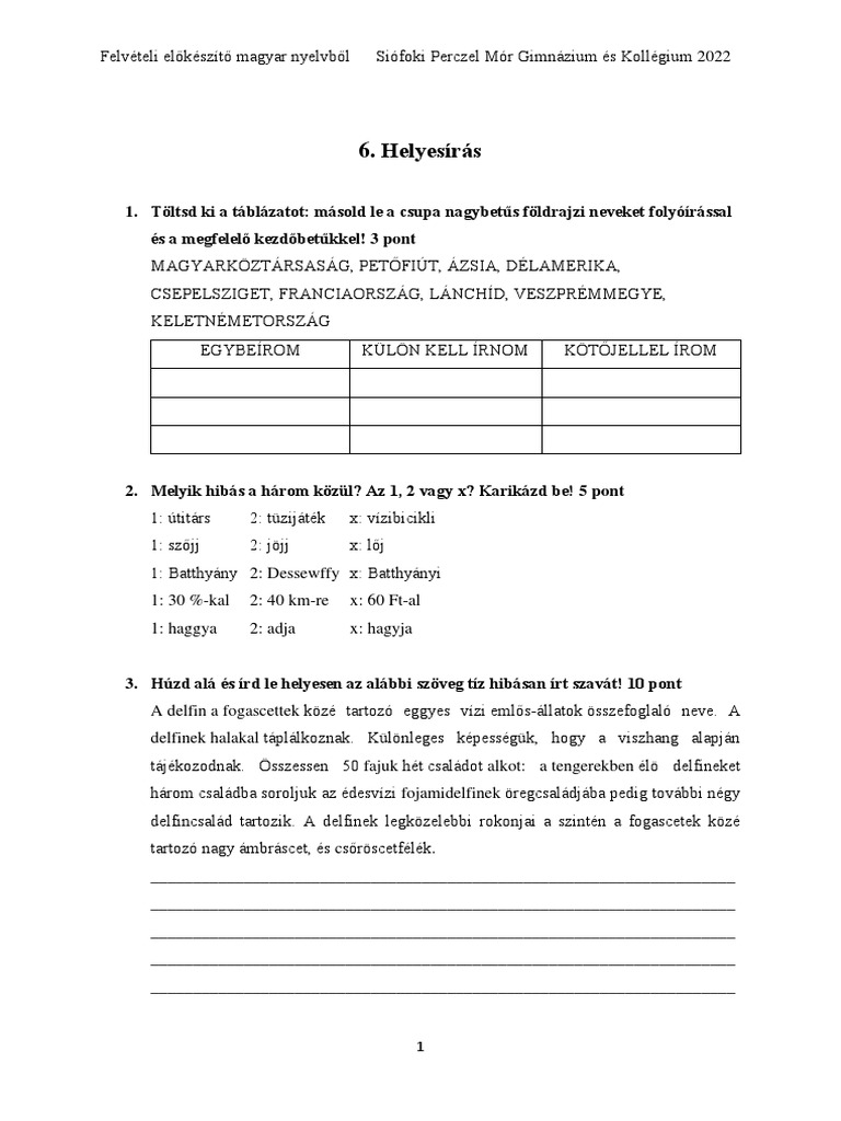 Felvételi Előkészítő Magyar Nyelvből 6. Helyesírás | PDF