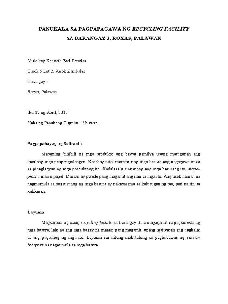 Halimbawa NG Panukalang Proyekto | PDF Halimbawa NG Panukalang Proyekto | PDF