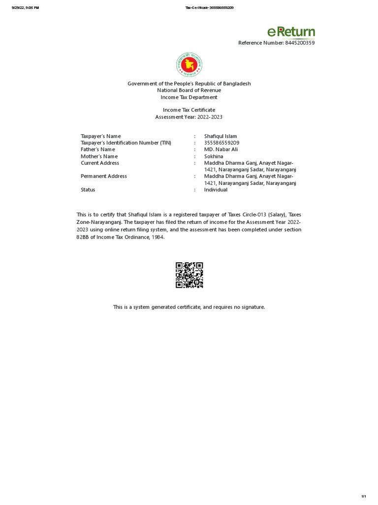 Income Tax Certificate for 2022-2023 | PDF