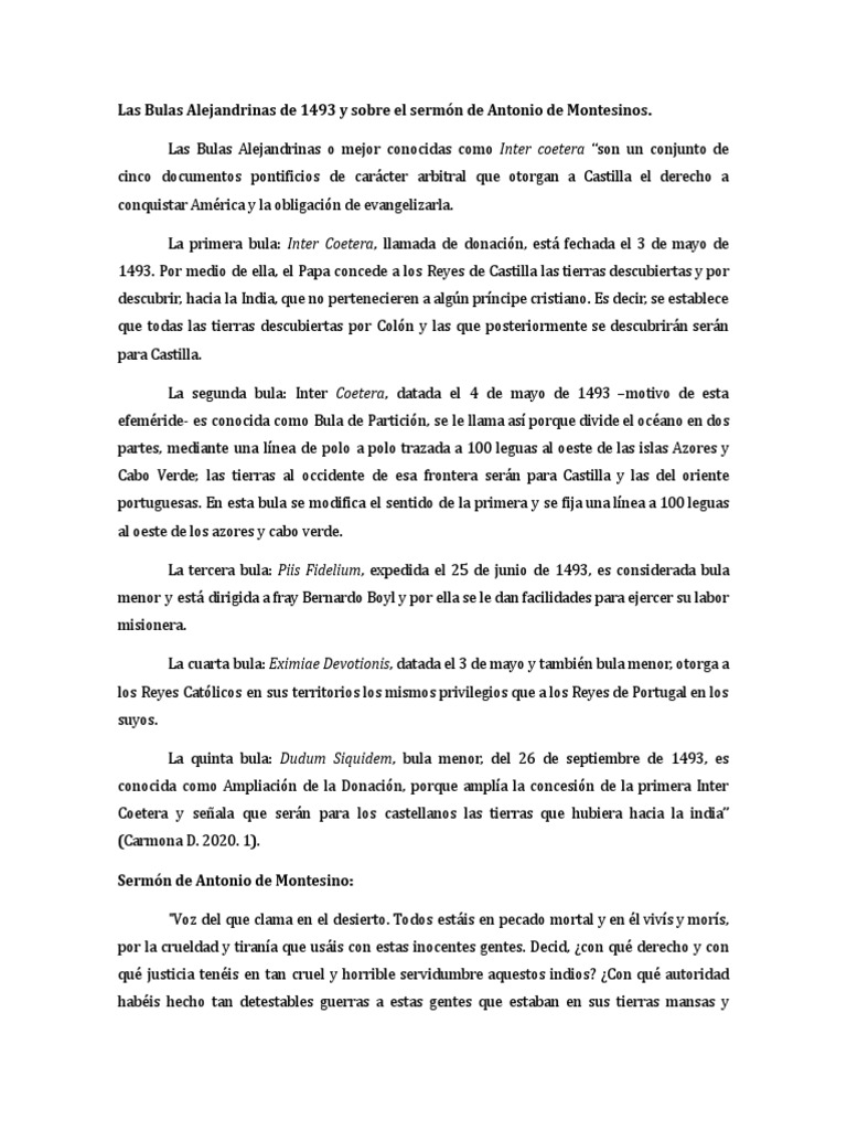 Las Bulas Alejandrinas de 1493 y Sobre El Sermón de Antonio de ...