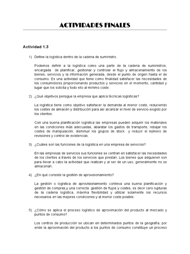 Actividades Finales | PDF | Logística | Almacén