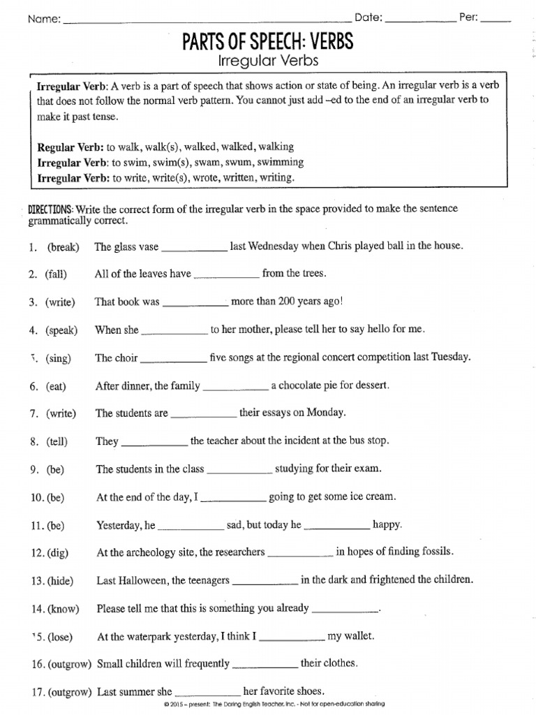 Irregular Verbs Pdf