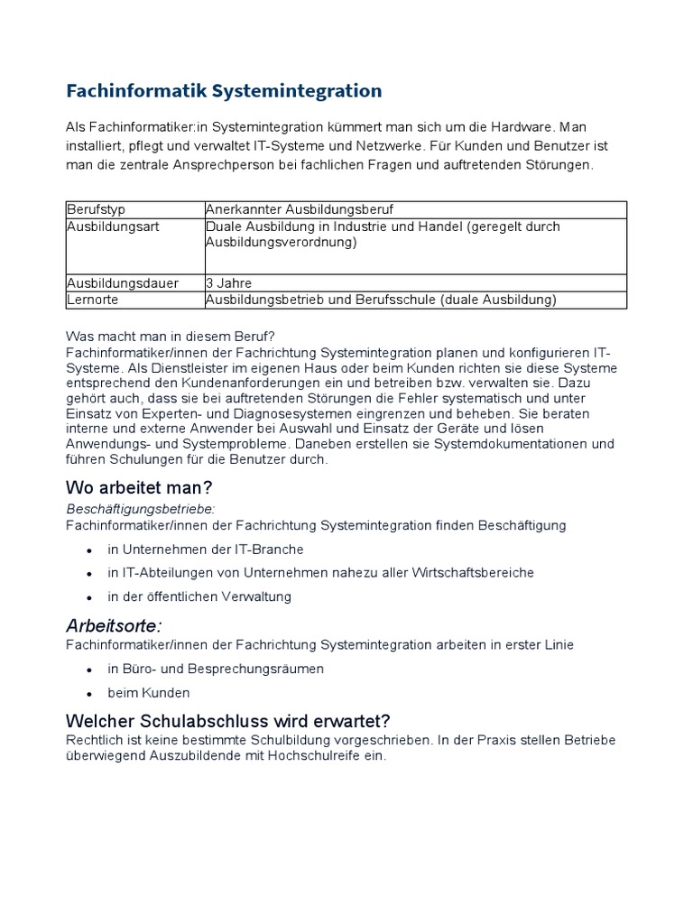Fachinformatik Systemintegration | PDF