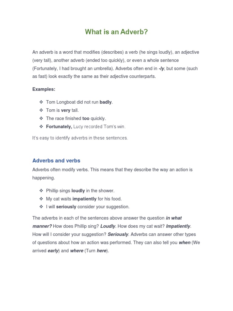 What Is An Adverb | PDF | Adverb | Verb