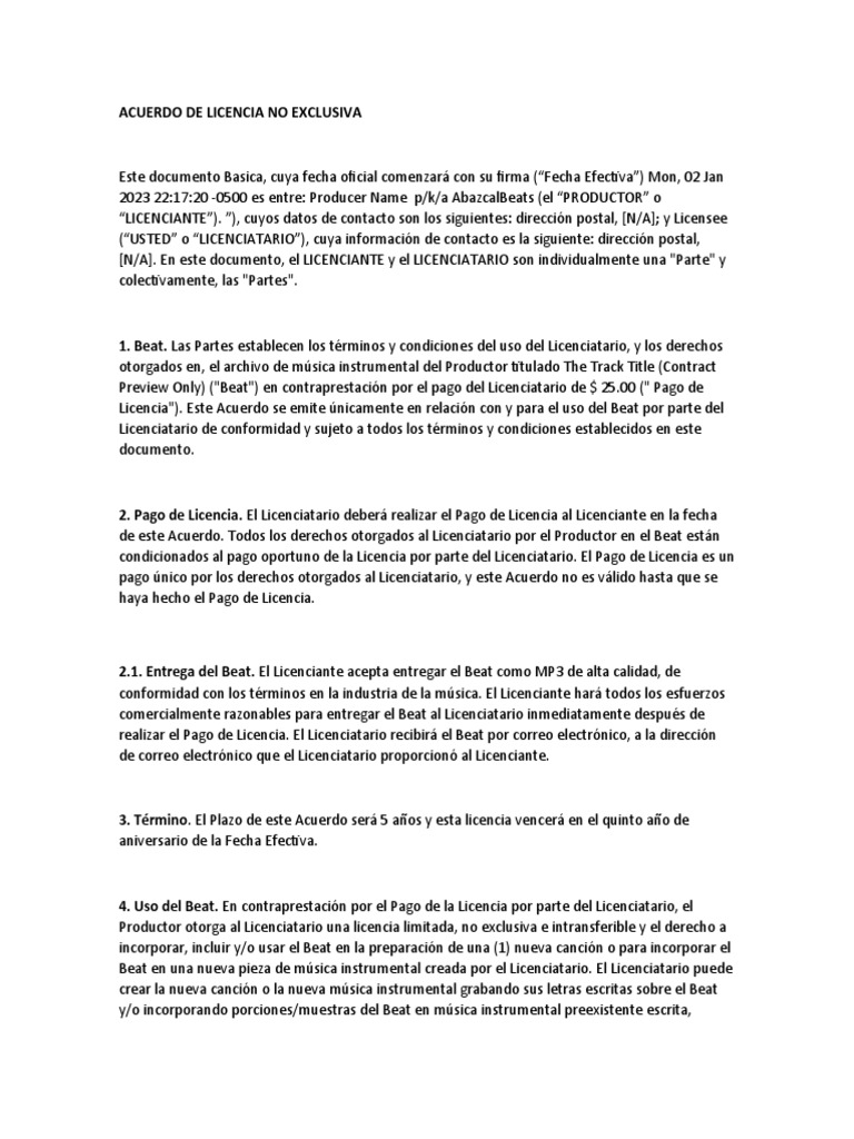 Licencia BASICA de Beat | PDF | Streaming Media | Pago de regalías