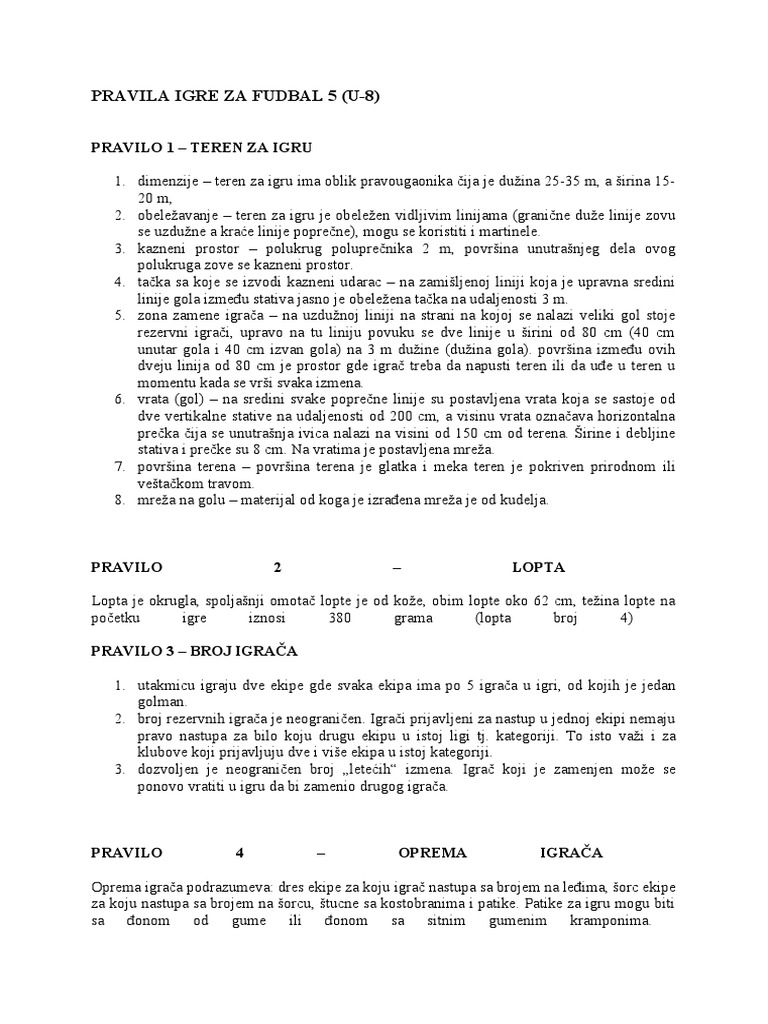 Pravila Igre Za Fudbal 5 | PDF