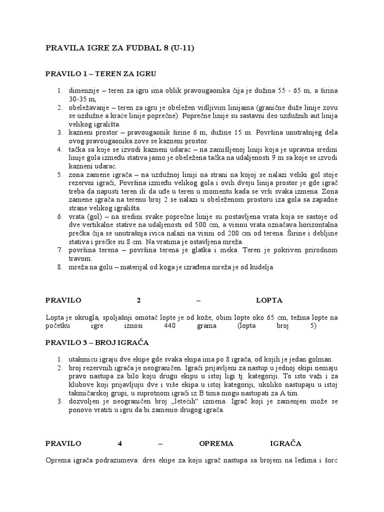 Pravila Igre Za Fudbal 8 | PDF