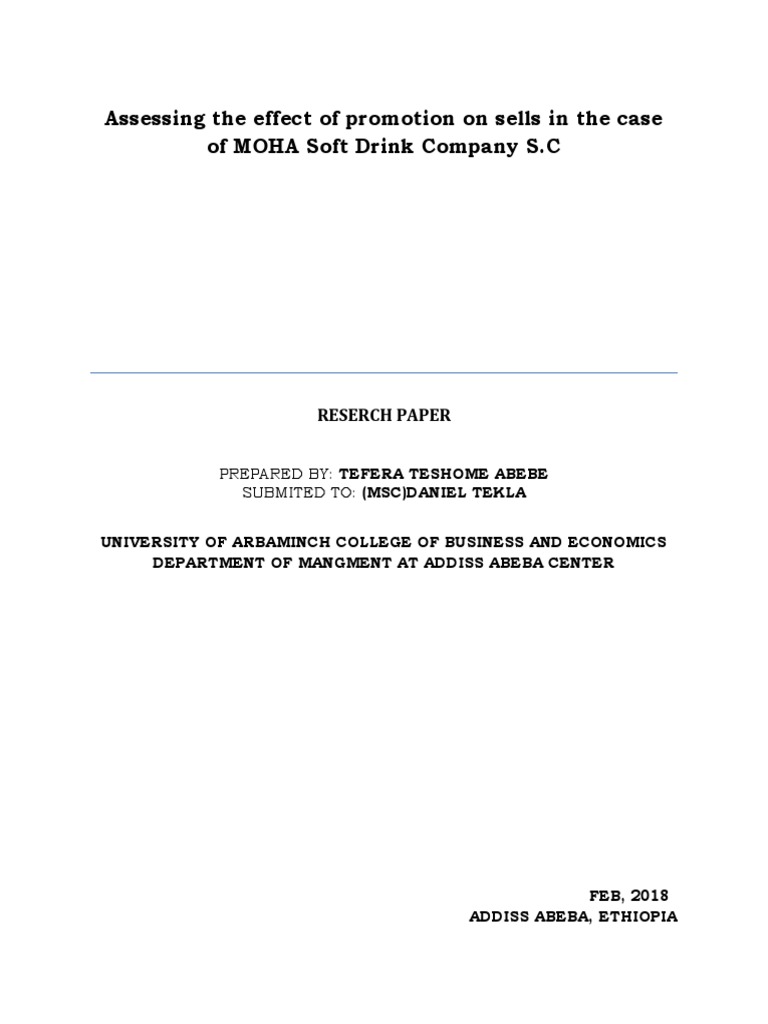 MOHA Soft Drink Full (TEFERA TESHOME ABEBE) | PDF | Brand | Sales
