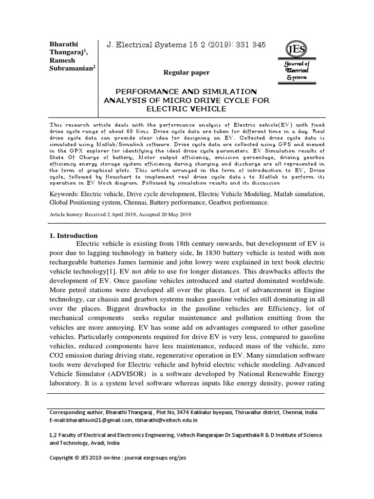 Performance and Simulation Analysis of Micro Drive Cycle For Electric ...