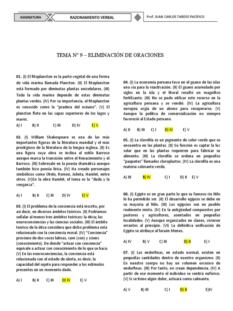 Eliminación de oraciones y analogías | PDF