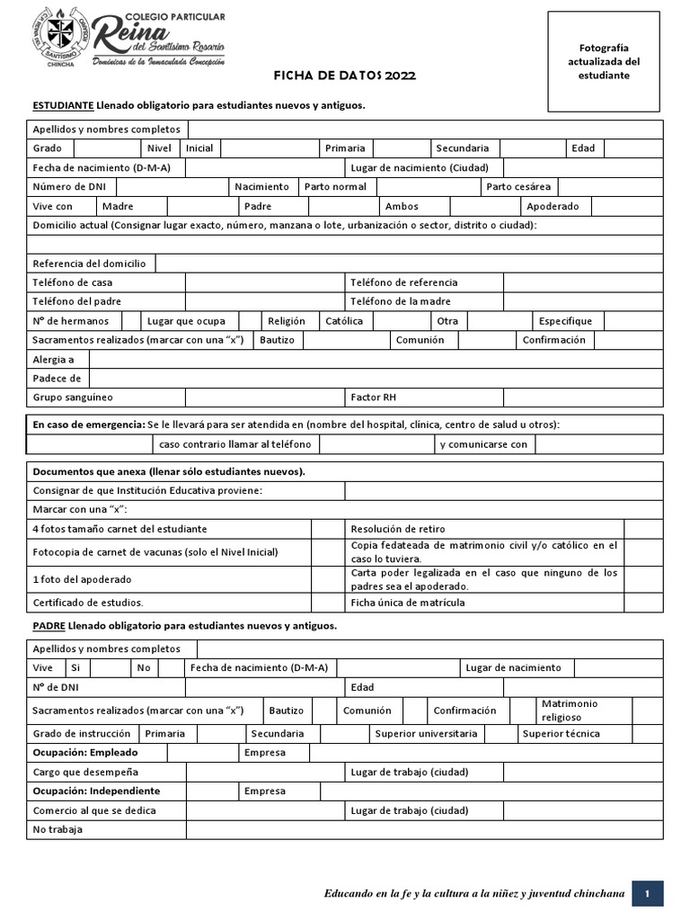 Ficha de Datos Estudiantes 2022 | PDF | Confirmación