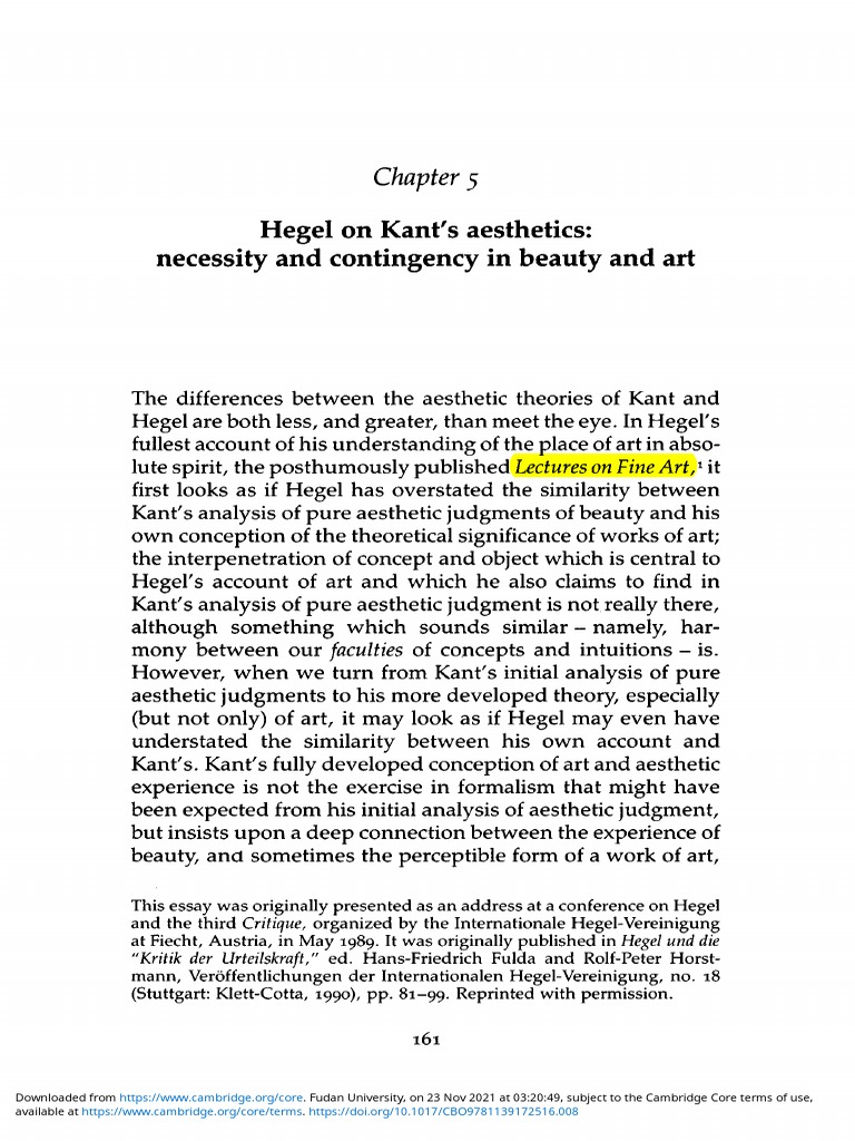 Hegel On Kants Aesthetics Necessity and Contingency in Beauty and Art ...
