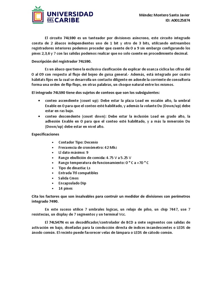 Descripción y Uso del Circuito 74LS90 | PDF | Electrónica digital | Informática