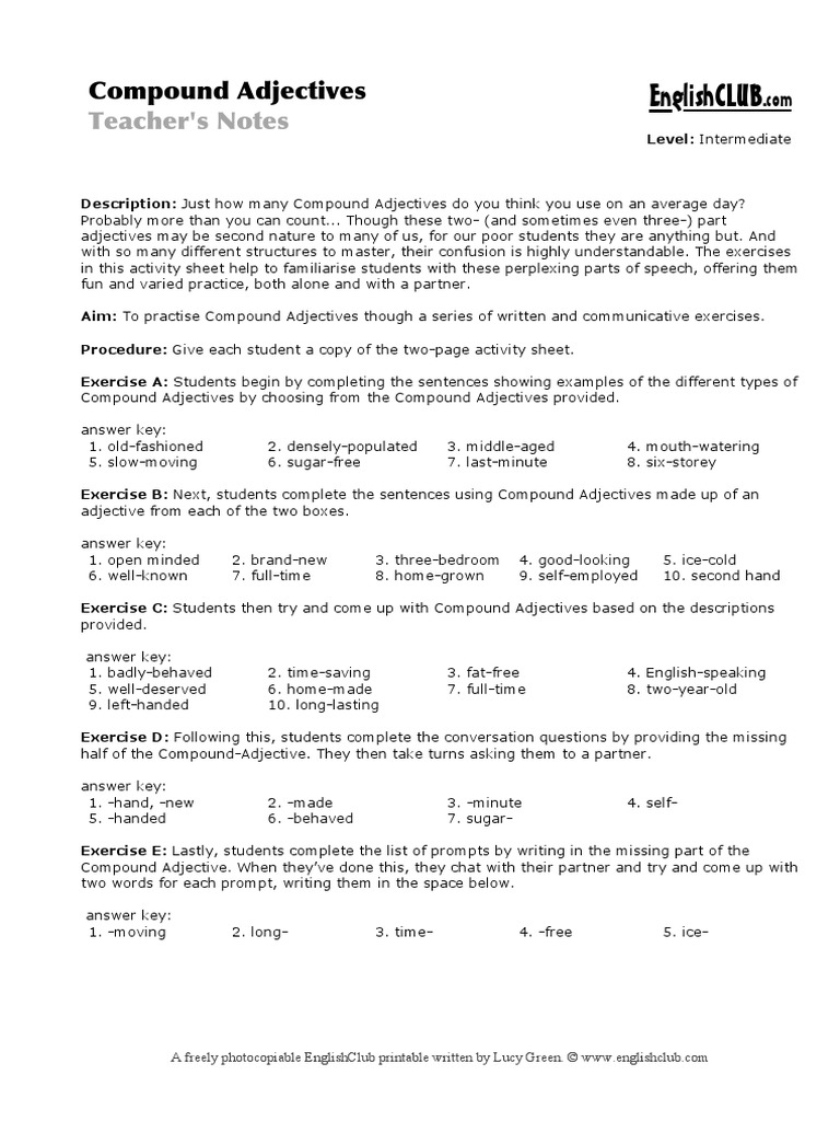 Compound Adjectives Teacher | PDF | Communication | Grammar