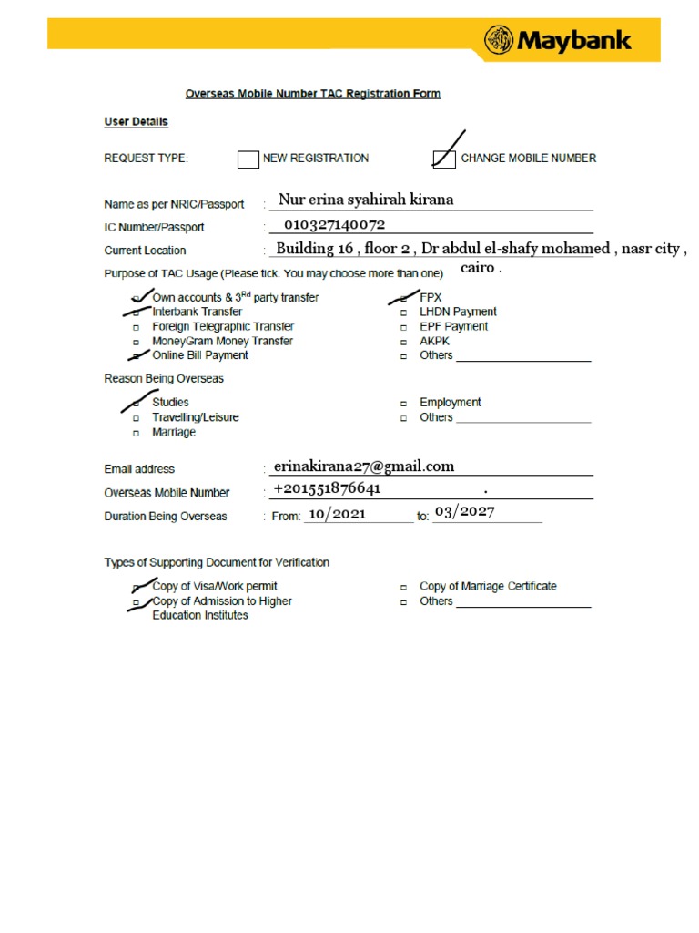 Overseas Mobile Number TAC Application Form | PDF