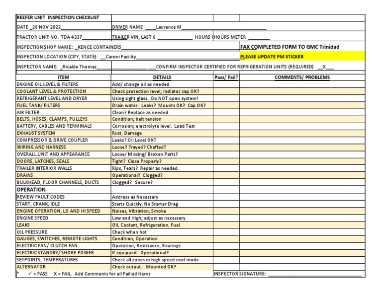Reefer Unit Inspection Form Checklist | PDF | Electrical Wiring ...