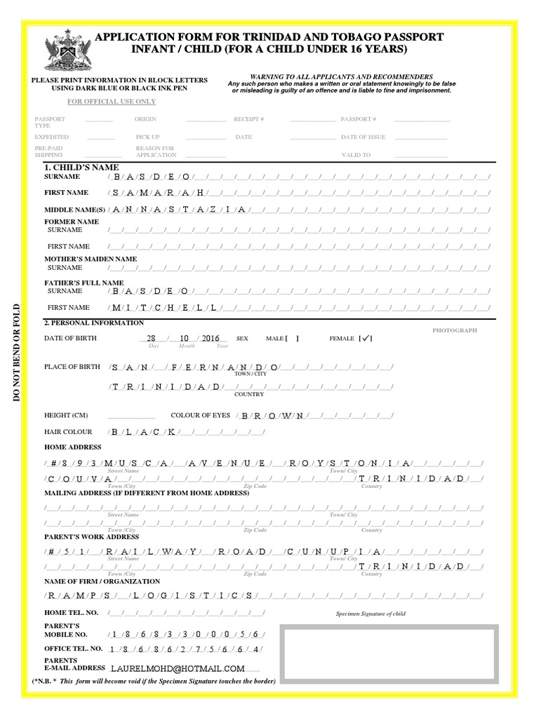 Document 4 Application Form For 1st Issue or Renewal of MRP Children ...