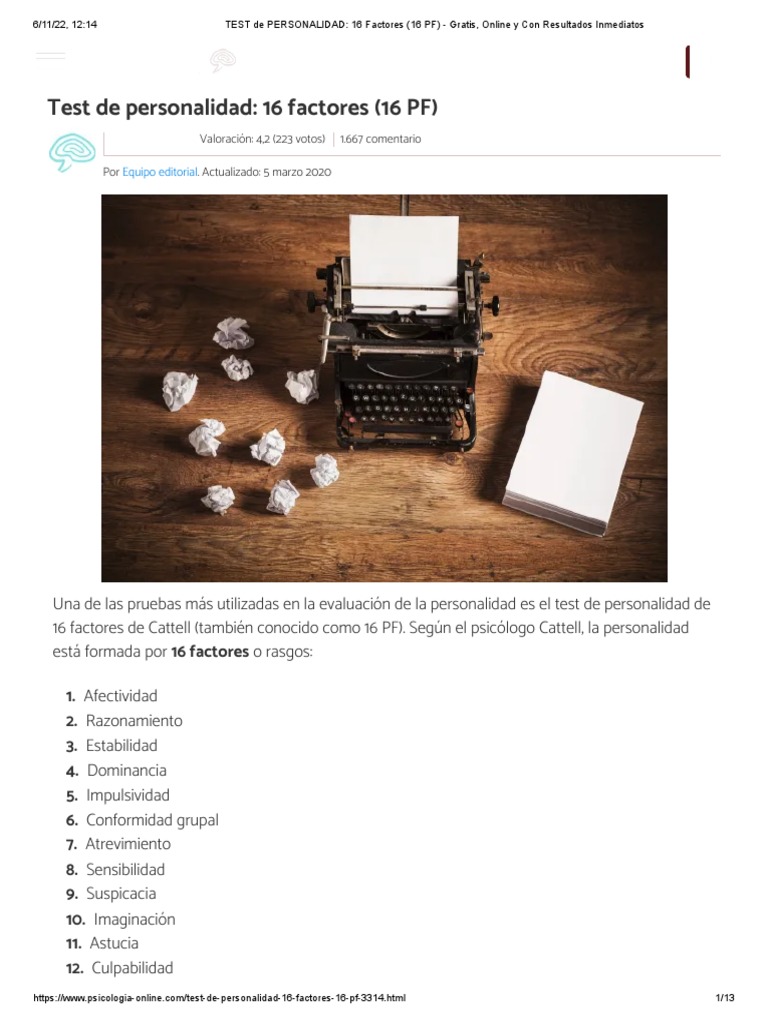 Test de Personalidad 16 PF Gratis Online | PDF | Las emociones | Empatía