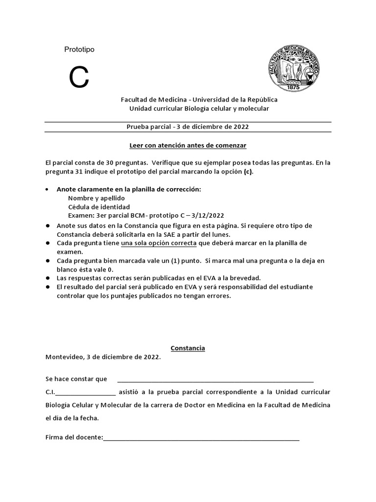 Parcial 3 Prototipo C CORRECTAS | PDF | Potencial de acción | Axon