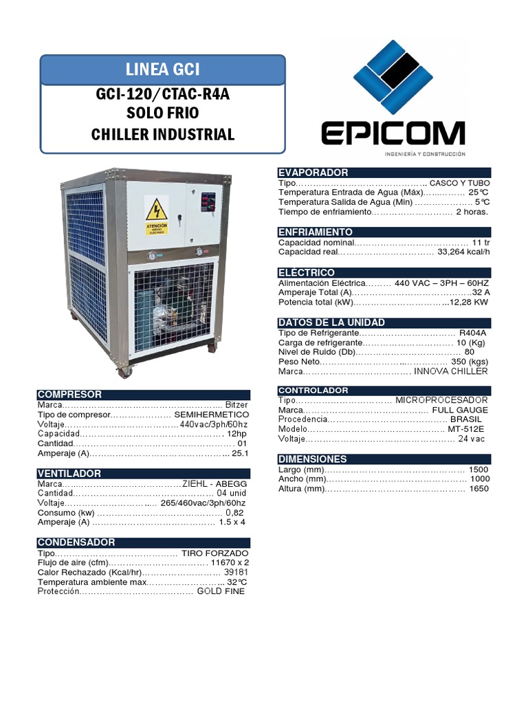Ficha Tecnica Chiller 12hp | PDF | Termodinámica | Bienes manufacturados