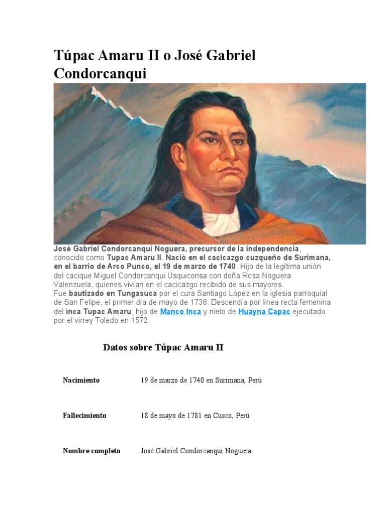 Túpac Amaru II o José Gabriel Condorcanqui | PDF | Imperio español | América del Sur