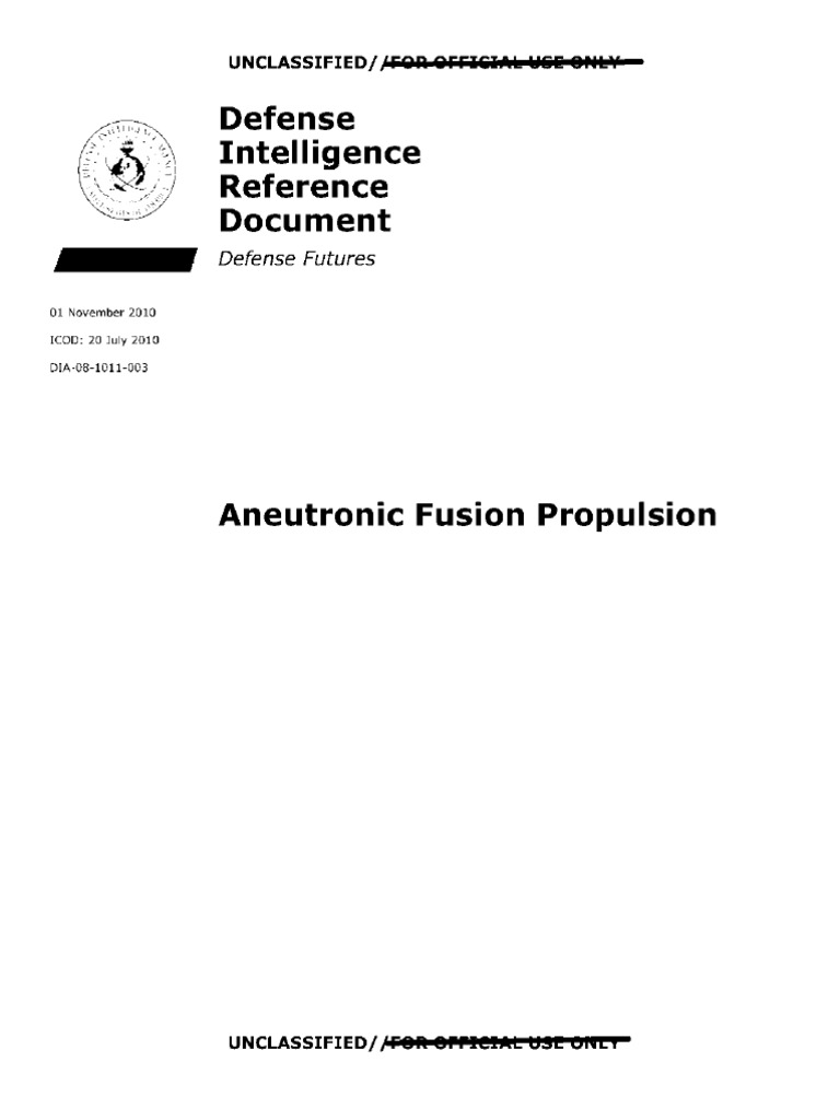 Defense Intelligence Reference Document Aneutronic Fusion Propulsion I | PDF | Fusion Power ...