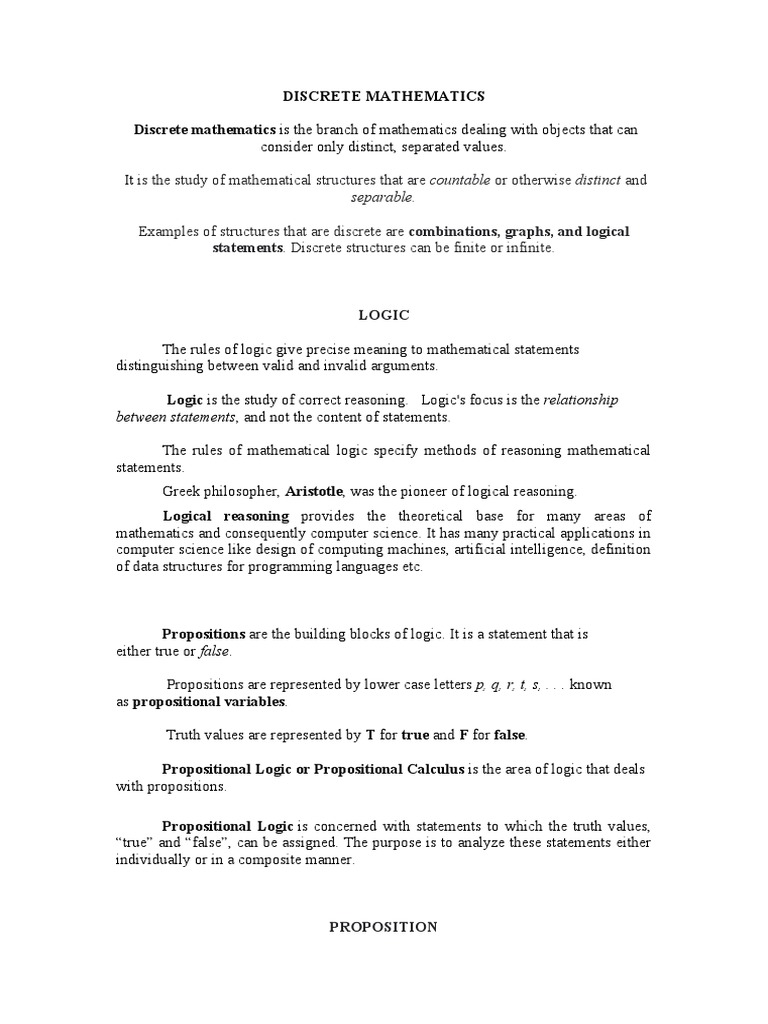 LOGIC & STATEMENTS (Readings) | PDF | Logic | Discrete Mathematics