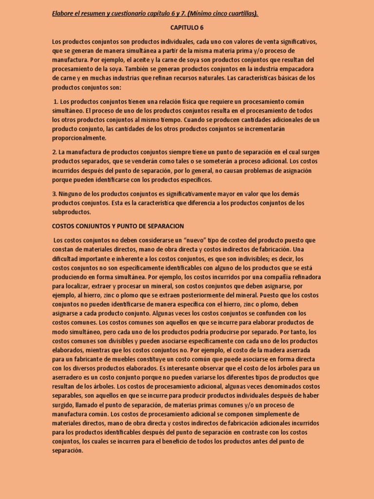 Elabore El Resumen y Cuestionario Capítulo 6 y 7 | Descargar gratis PDF | Costo | Business