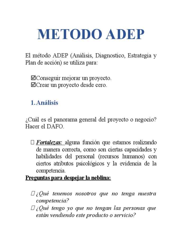 Metodo Adep | PDF | Análisis FODA | Business