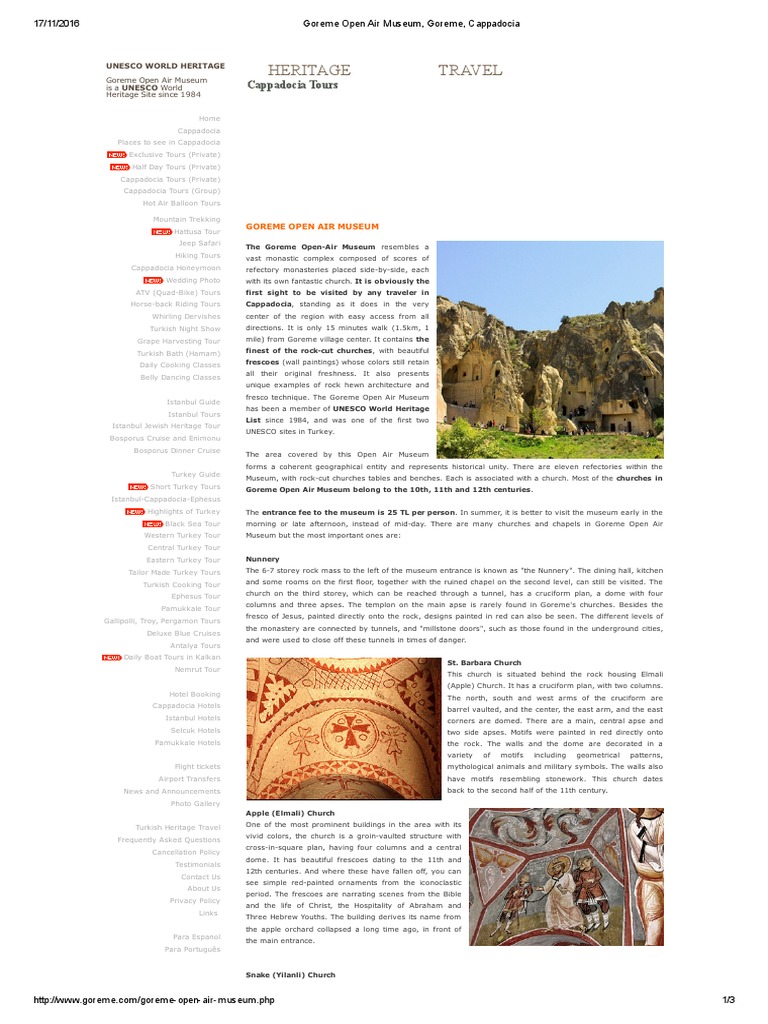 Goreme Open Air Museum, Goreme, Cappadocia | PDF | Turkey | Jesus