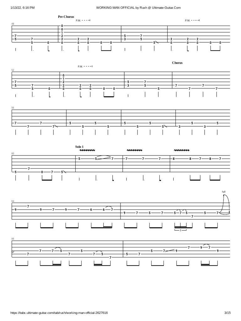 Rush's "Working Man" Guitar Tab | PDF