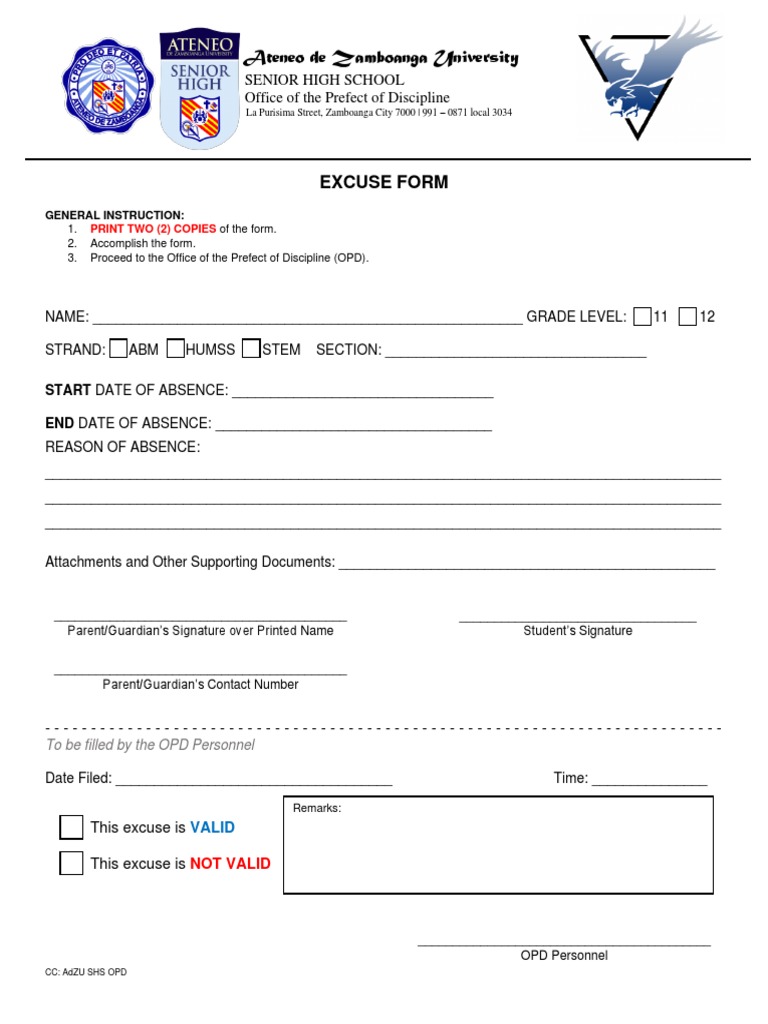 Excuse Form | PDF