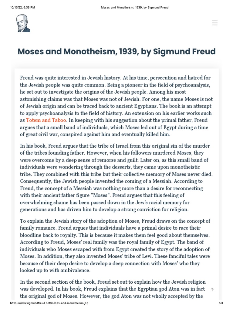 Moses and Monotheism, 1939, by Sigmund Freud | PDF | Religion ...