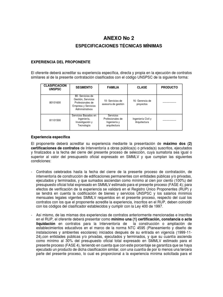 ANEXO No. 2 - ESPECIFICACIONES TECNICAS | PDF | Derecho laboral | Arquitecto