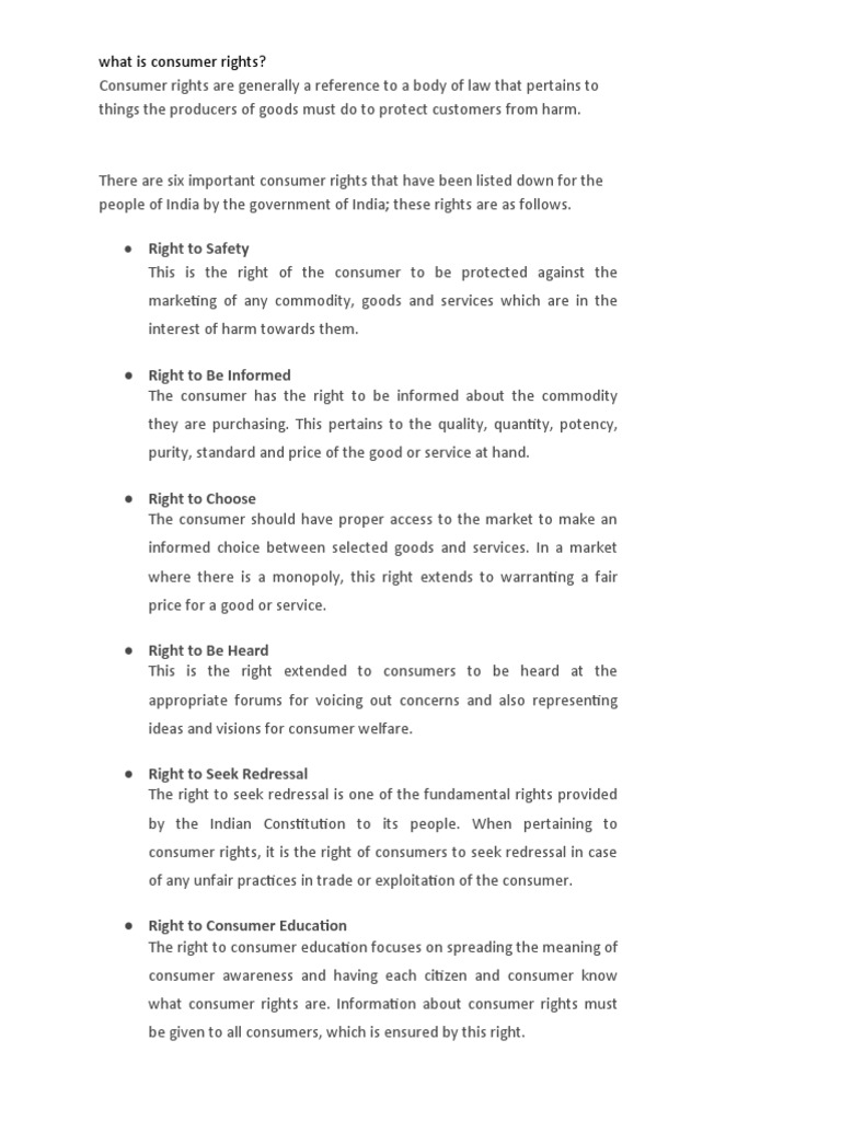 6 key consumer rights | PDF | Consumer Protection | Public Sphere