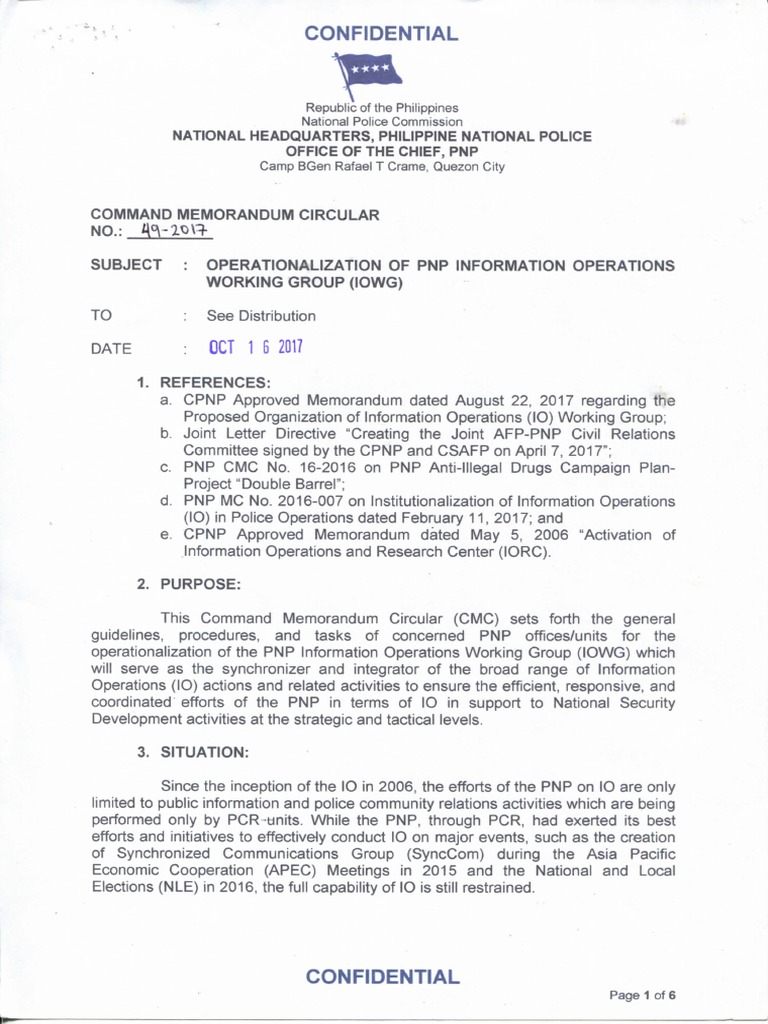 CMC No. 49-2017 - Operationalization of PNP Information Operations ...