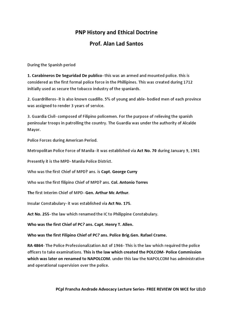 PNP History and Ethical Standards Overview | PDF | Police | Crimes