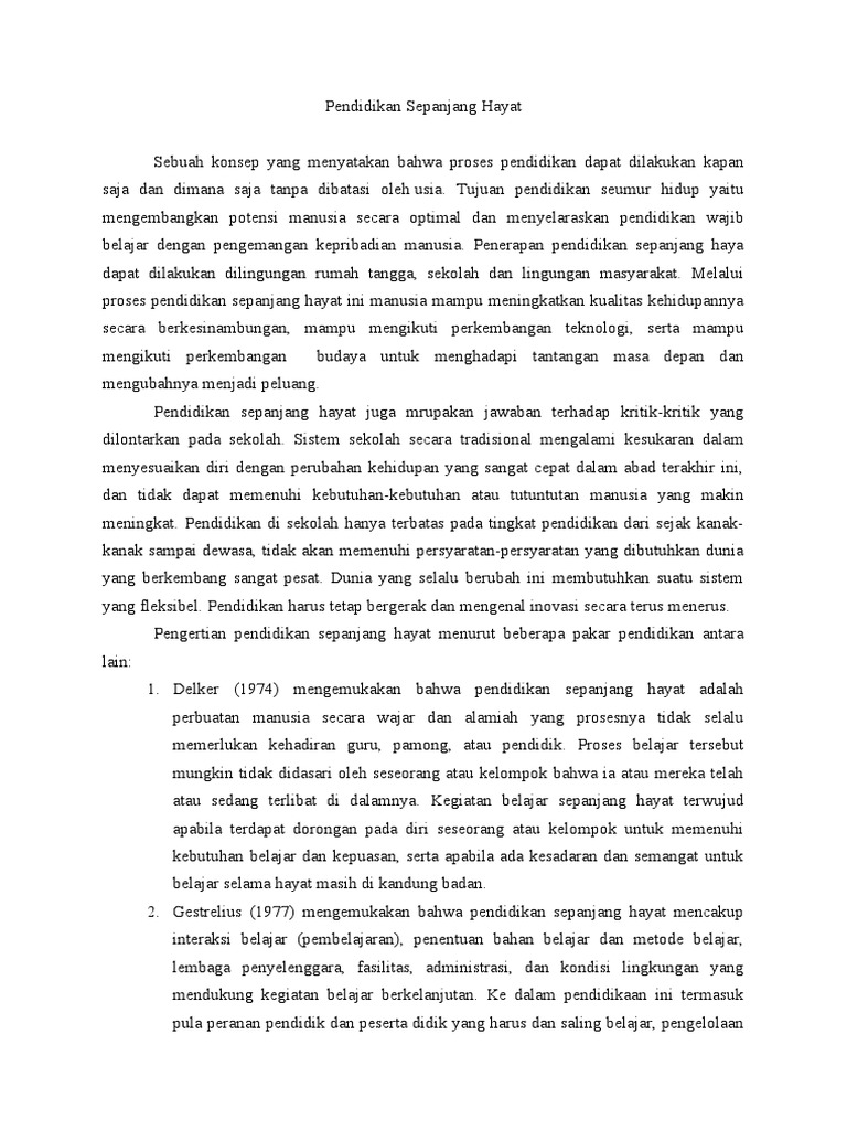 Pendidikan Sepanjang Hayat | PDF