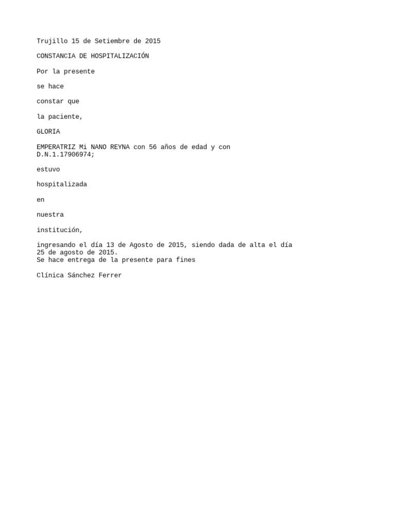 Constancia de Hospitalizacion | PDF