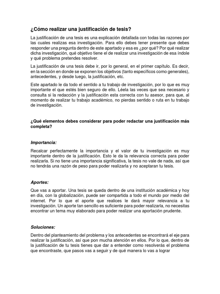 Cómo Realizar Una Justificación de Tesis | PDF