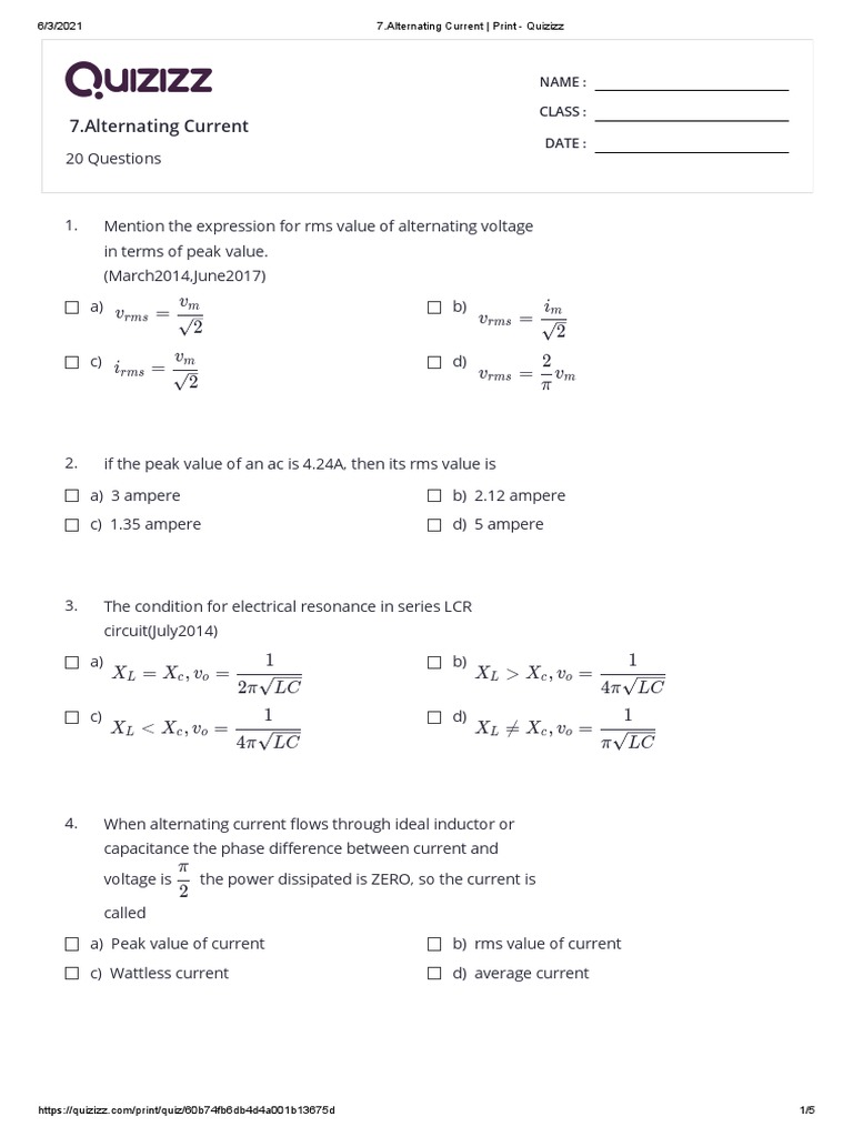 Understanding Alternating Current: Key Concepts and Formulas | PDF | Inductance | Electrical ...